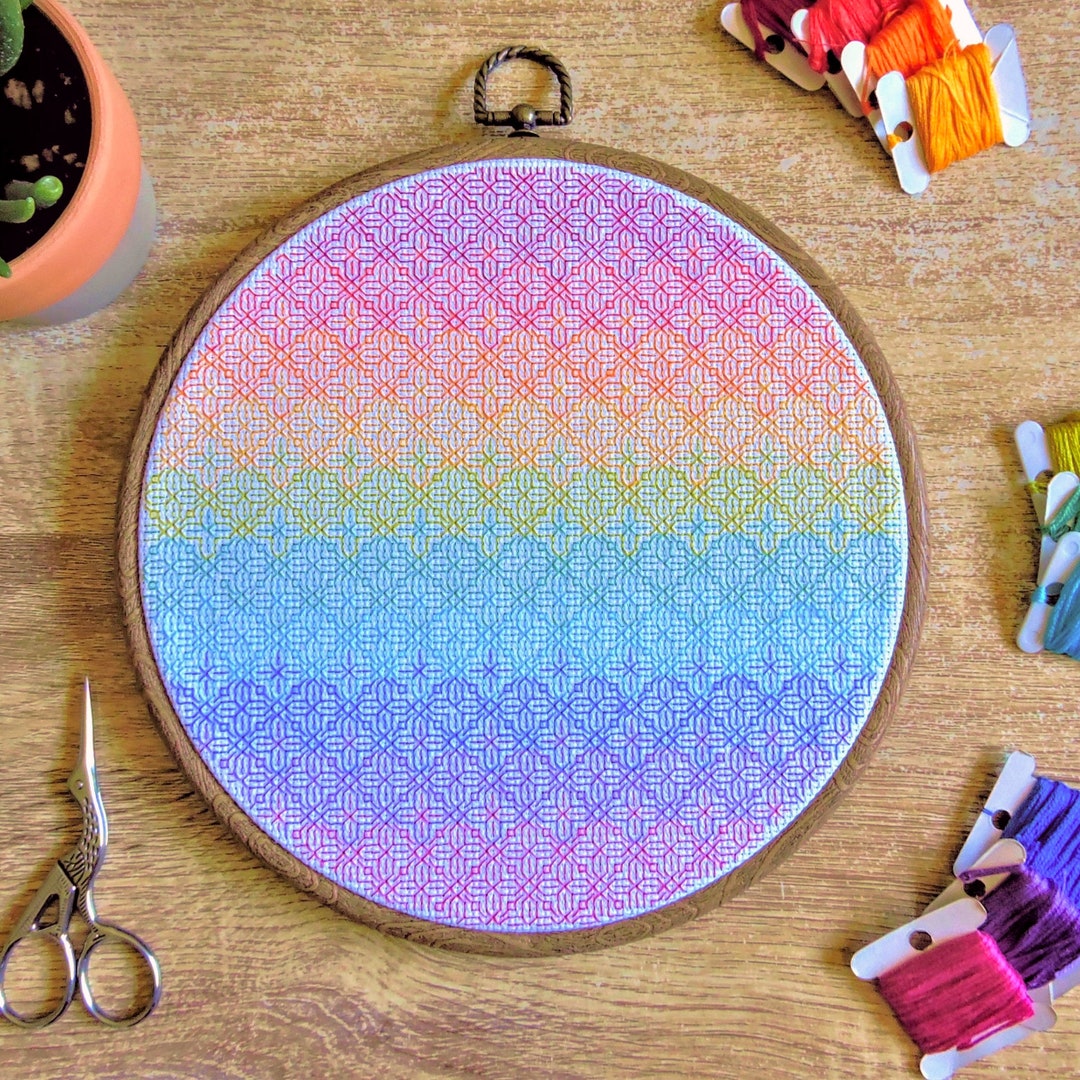 Rainbow Blackwork Embroidery Pattern | Geometric Repeating Gradient | 8 ...
