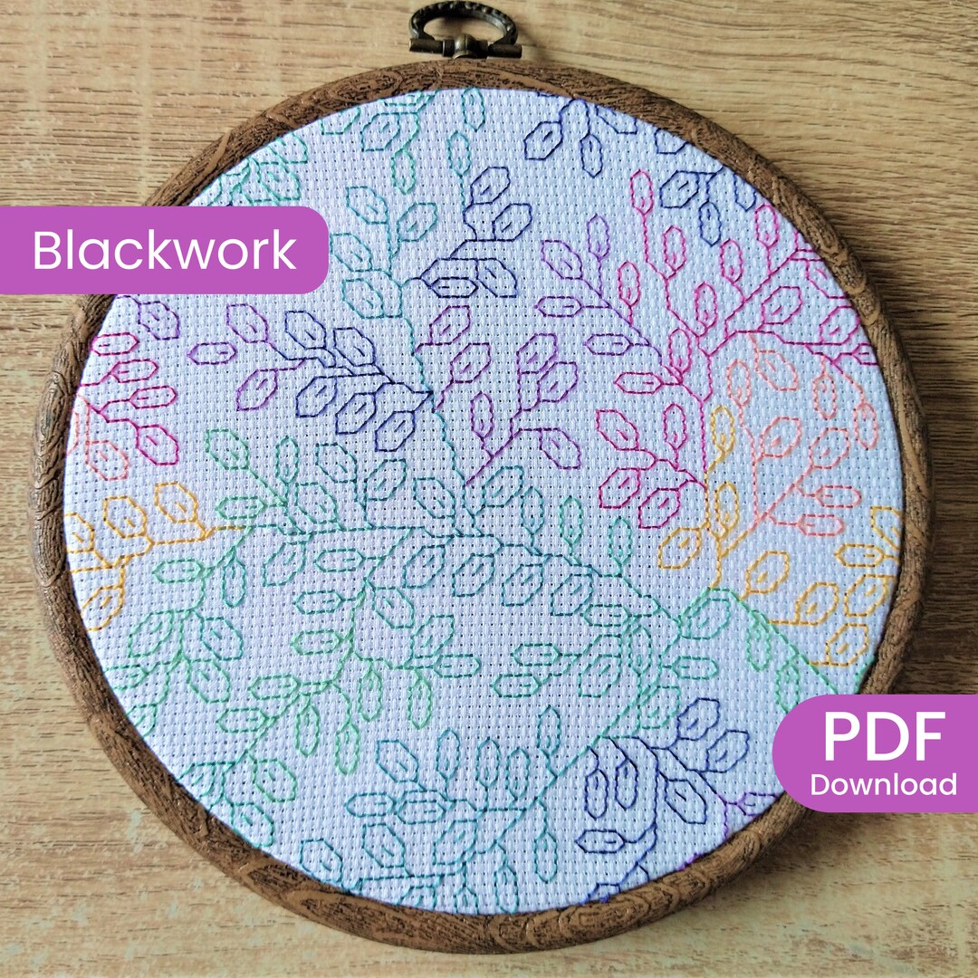 Rainbow Tree and Leaves Cross Stitch Backstitch/ Blackwork - Etsy UK