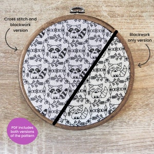 Raccoon Blackwork Pattern PDF | Cute Cross Stitch Raccoon Trash Panda ...
