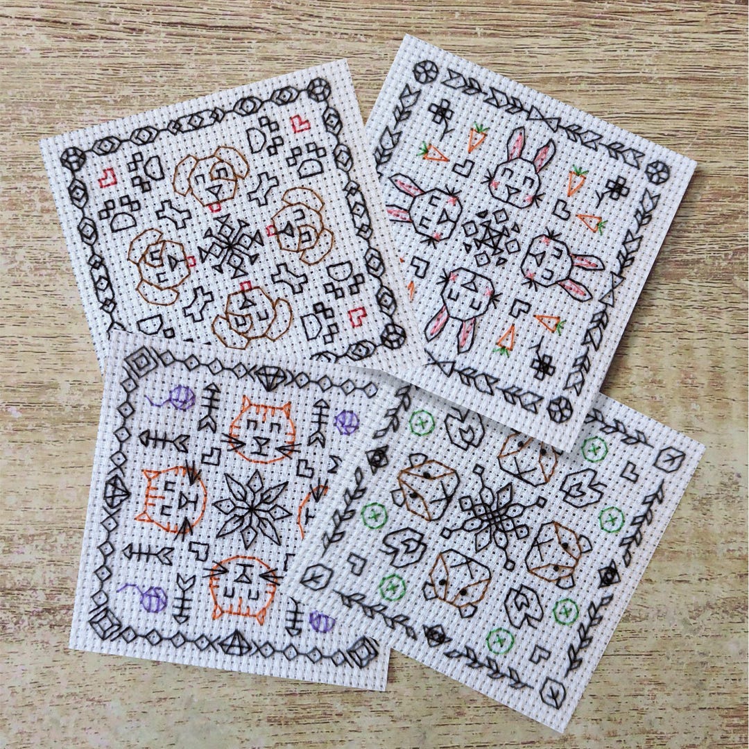 Pet Animals Blackwork Cross Stitch Patterns – Dog, Cat, Rabbit, Guinea ...