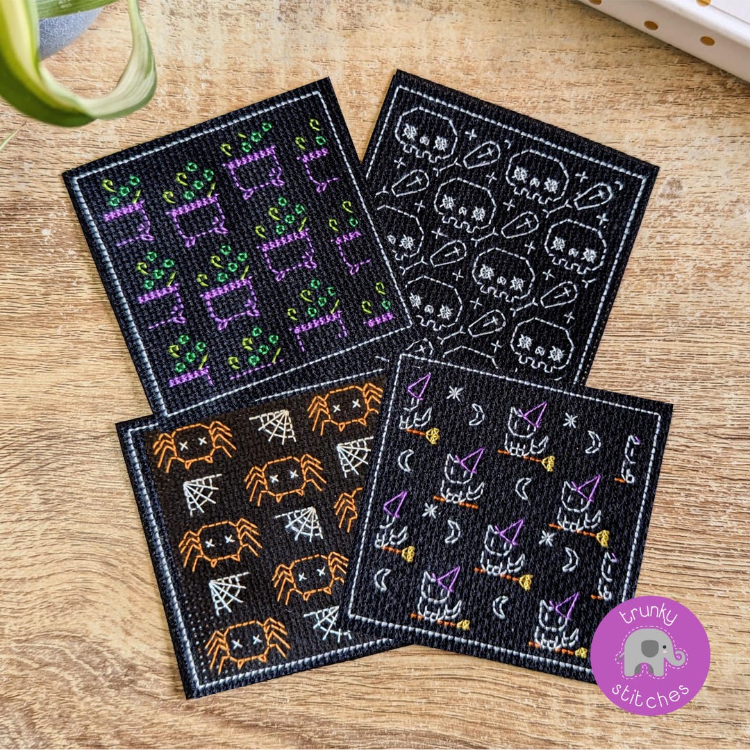 Halloween Blackwork Embroidery Patterns: Spiders, Witch Cat, Skulls ...