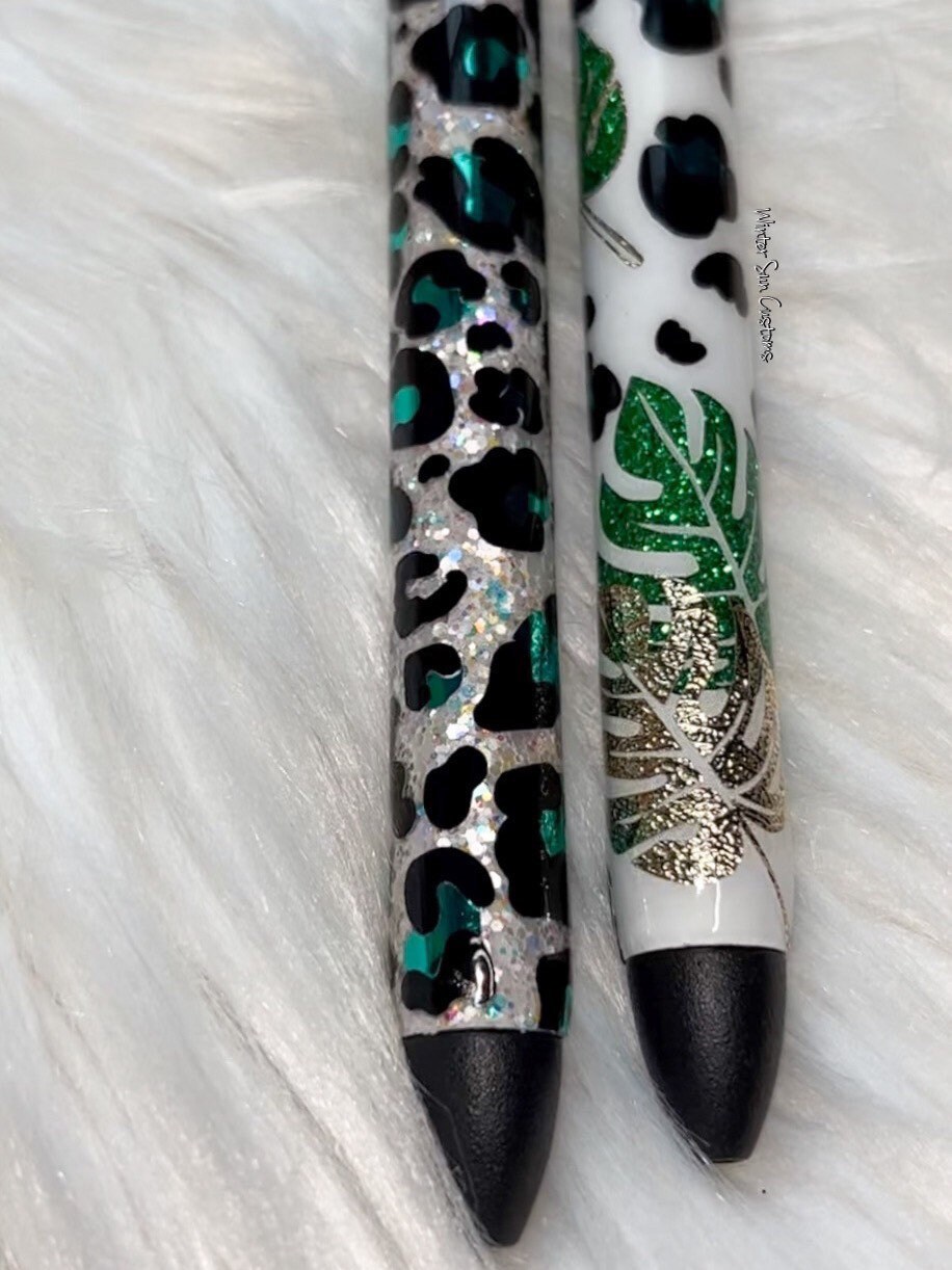 Monstera Leaf Stapler & Pen Set Epoxy Glitter Pen Cheetah Gift Set - Etsy