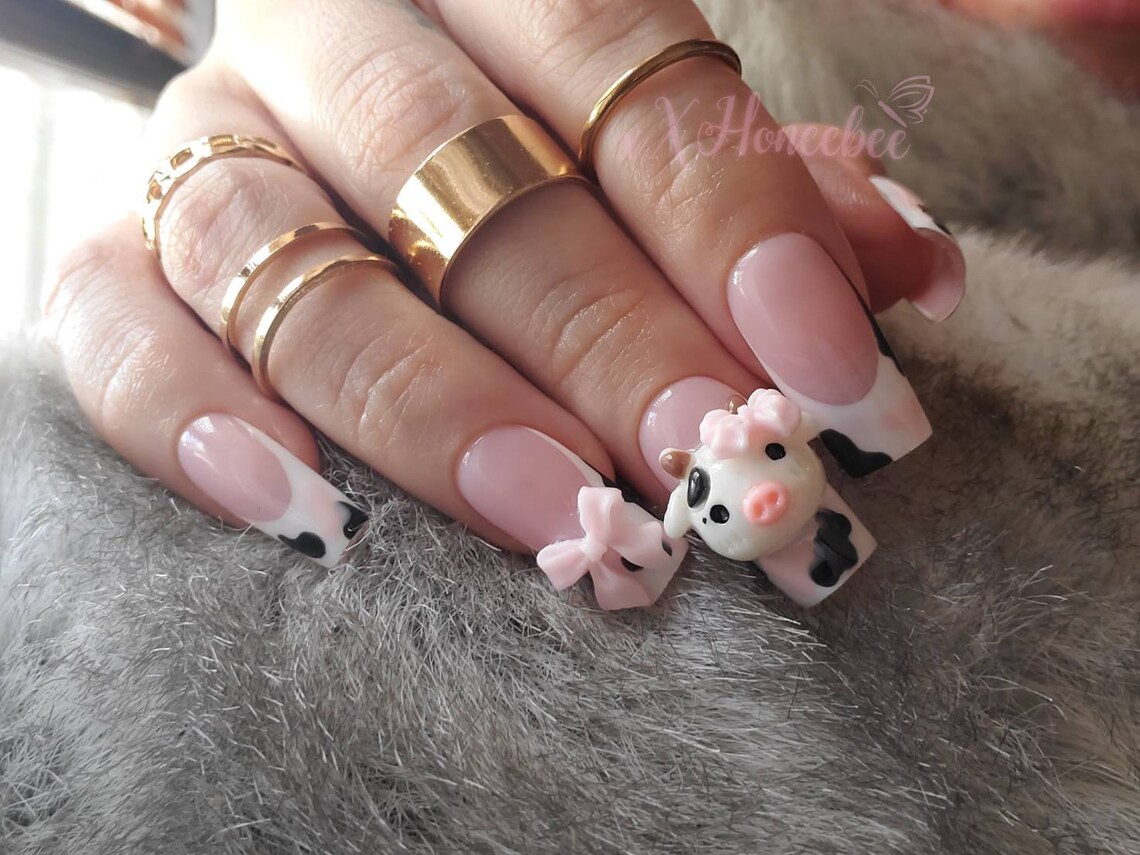 Cow Nails I Pink Cow Nails I Short Nails I Long Nails I Cow - Etsy