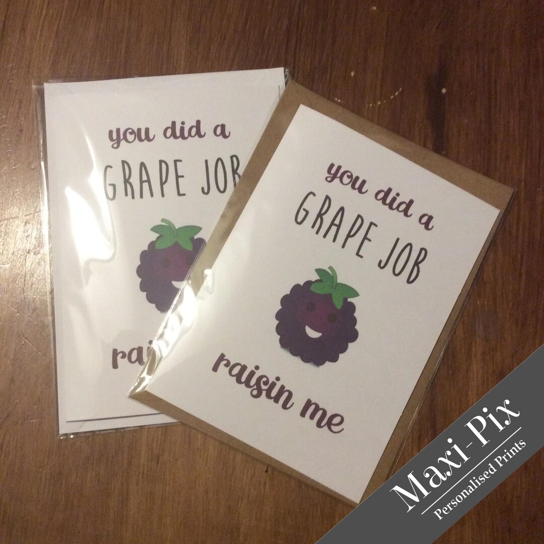 Funny 'Grape Job Raisin Me' Mother's Day Card - Etsy 日本
