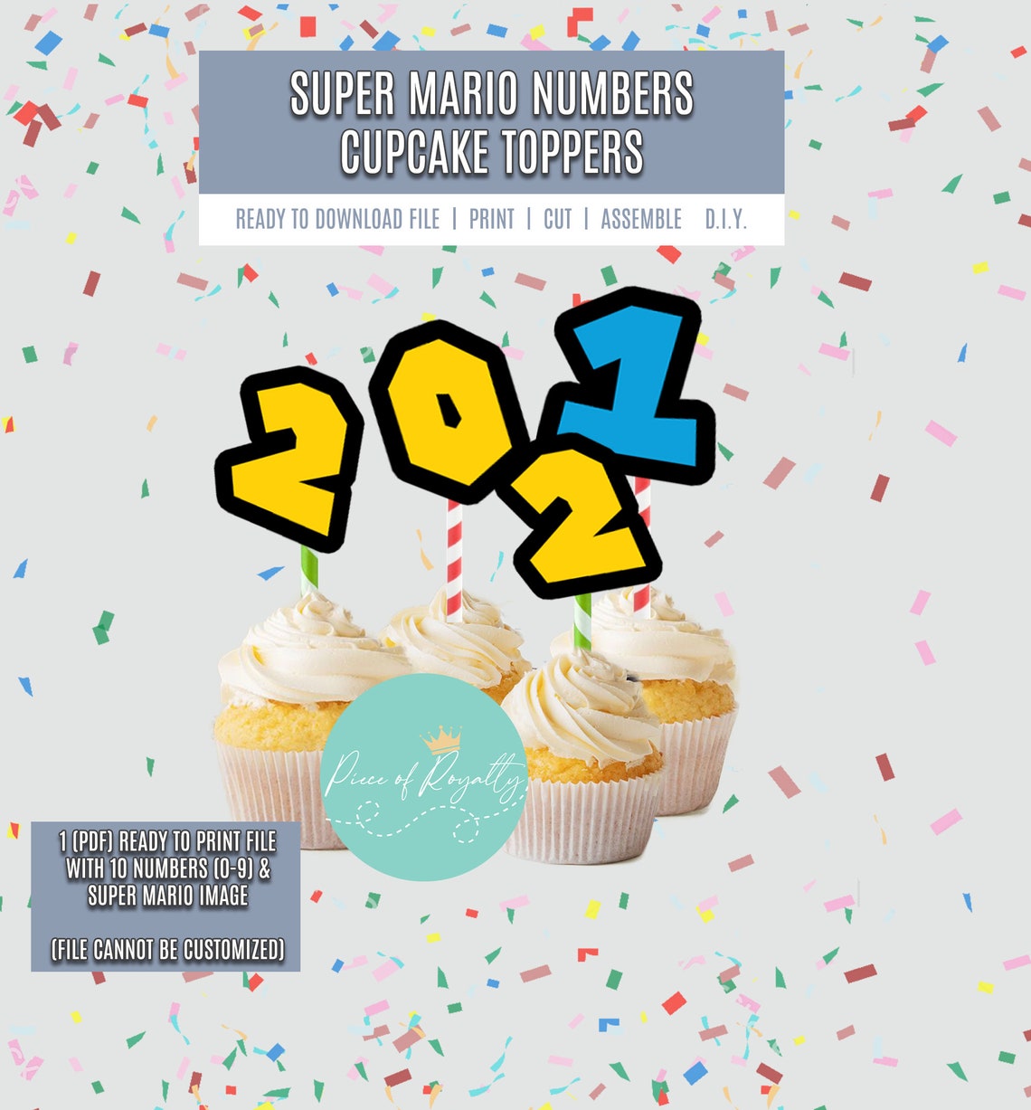 Digital Download Super Mario Numbers Birthday Party Toppers Cupcake ...