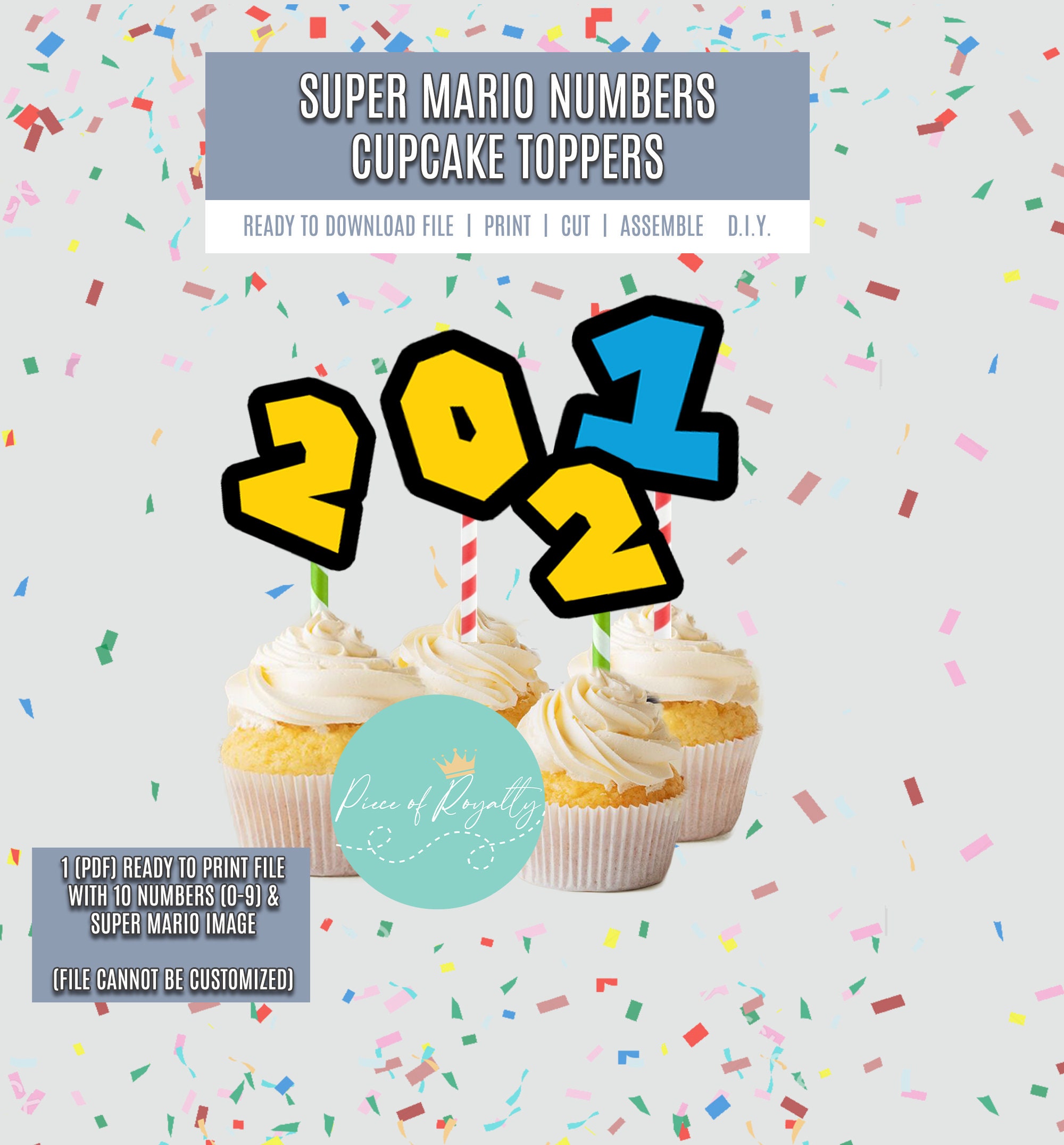 Digital Download Super Mario Numbers Birthday Party Toppers | Cupcake ...