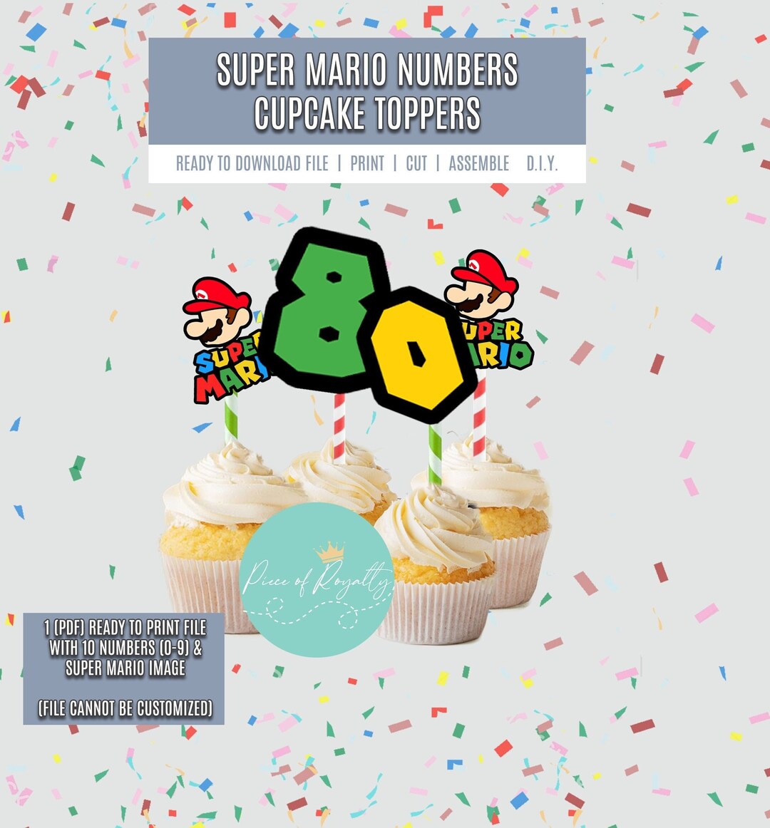 Digital Download Super Mario Numbers Birthday Party Toppers | Cupcake ...
