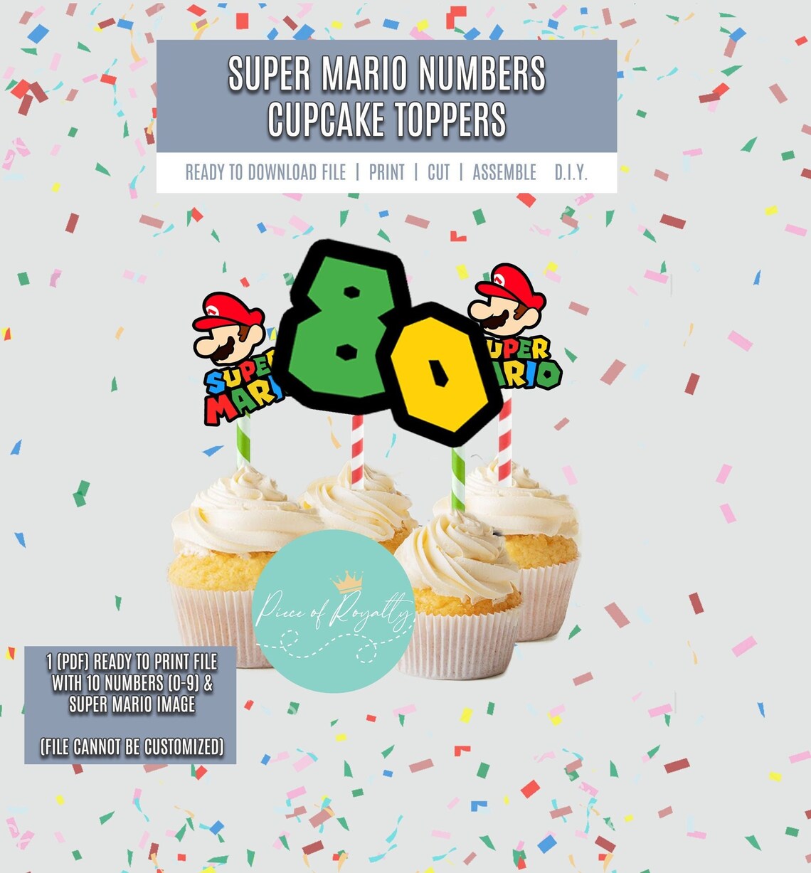 Digital Download Super Mario Numbers Birthday Party Toppers Cupcake ...