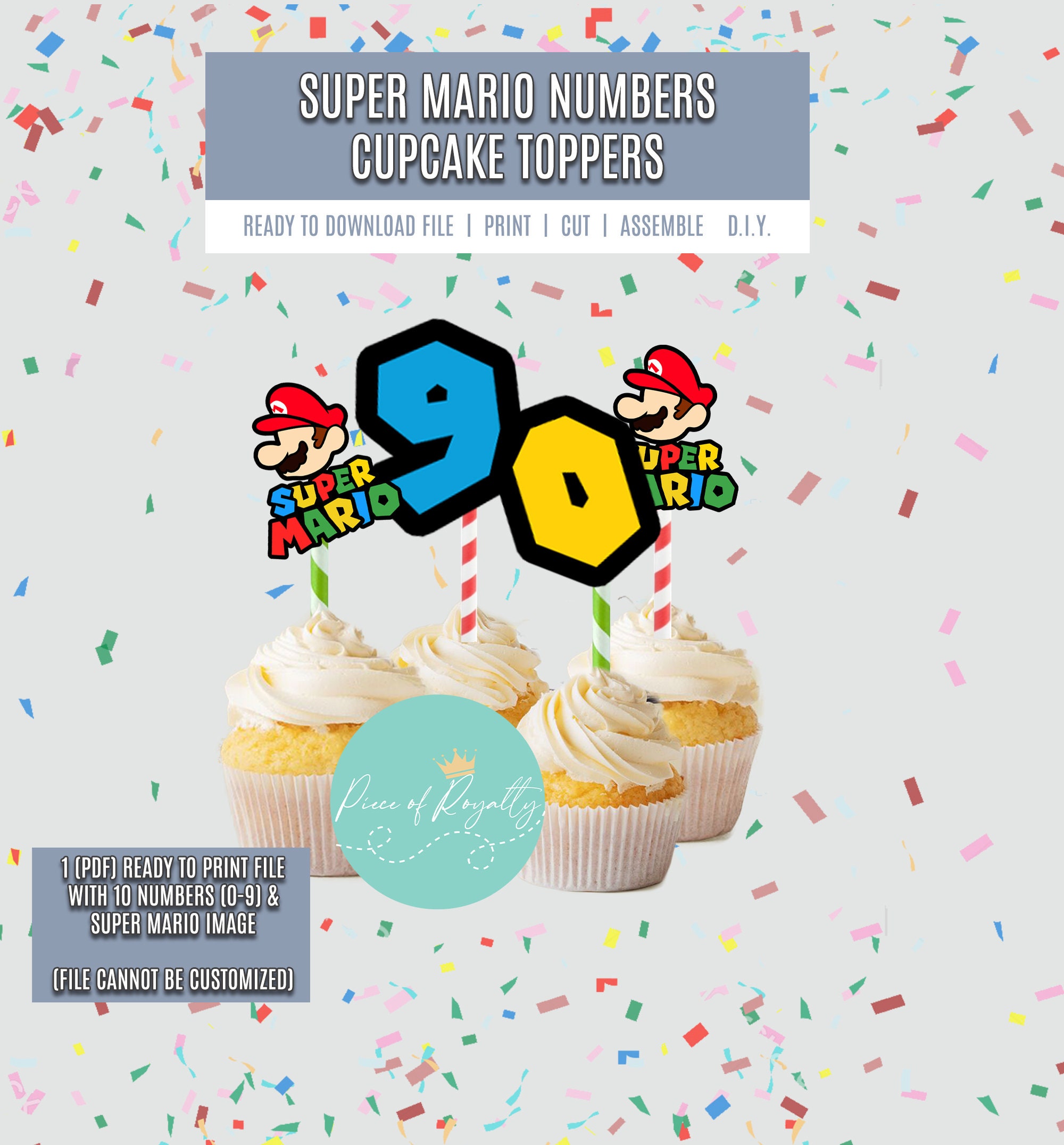 Digital Download Super Mario Numbers Birthday Party Toppers | Cupcake ...