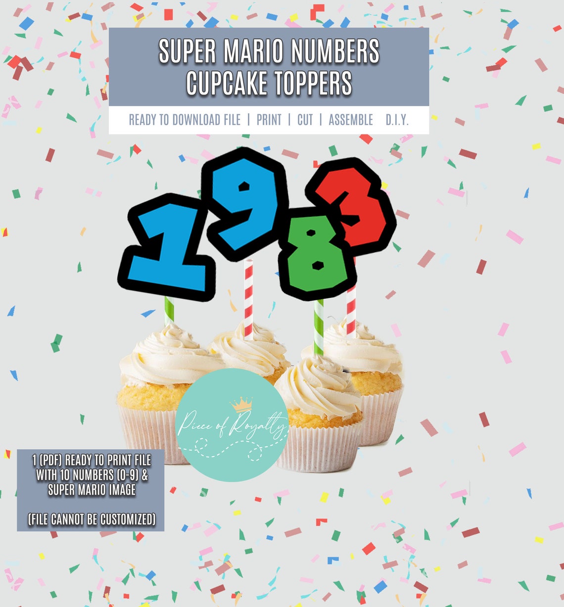 Digital Download Super Mario Numbers Birthday Party Toppers Cupcake ...