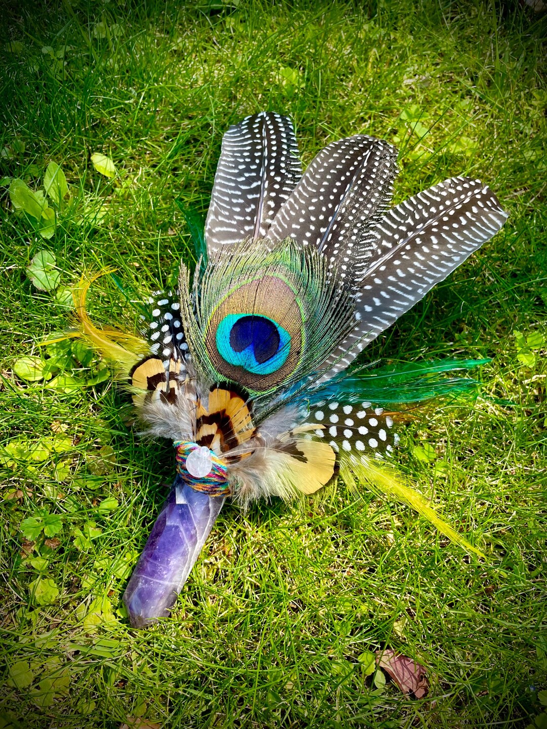 Amethyst Smudging Prayer Feather Fan | Crystal Wand| Shaman Gift ...
