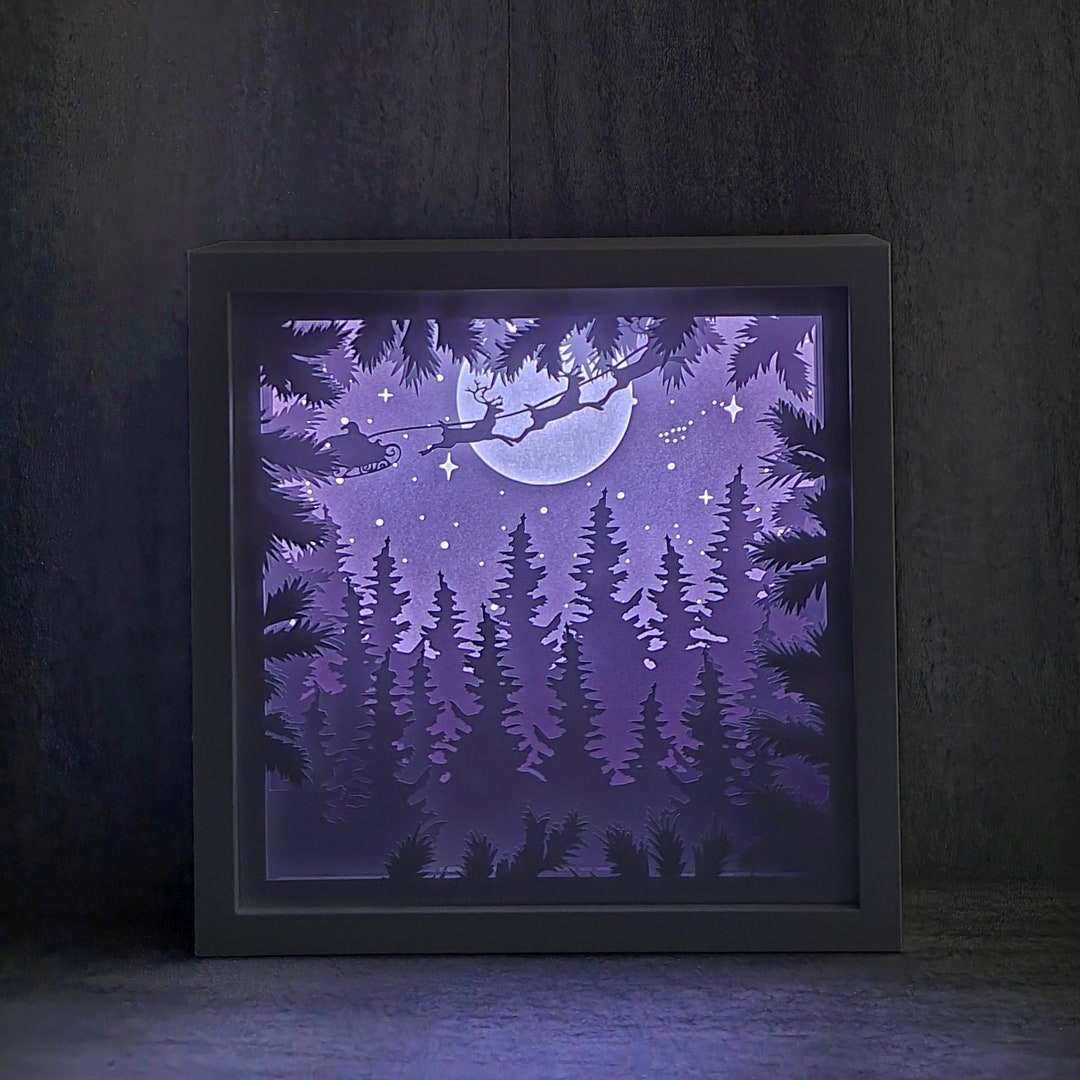 Santas Forest Christmas Light up Shadow Box Decoration White Frame ...