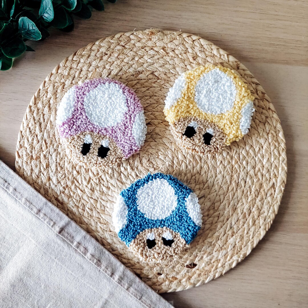 Mushroom Punch Needle Mug Rug | Coasters, Tufted Desk Decor, Punch ...