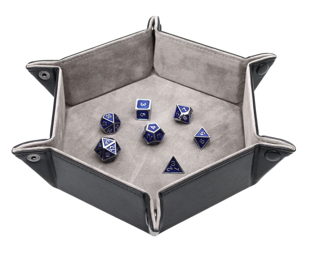 Grey Felt Black Leather Dnd Dice Tray Dungeons and Dragons Hexagonal ...