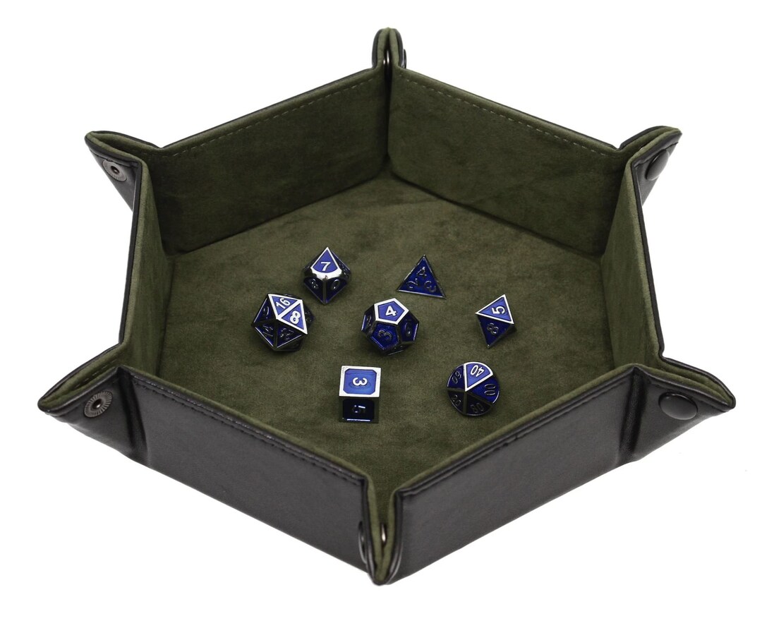 Green Felt Black Leather Dnd Dice Tray Dungeons and Dragons Hexagonal ...
