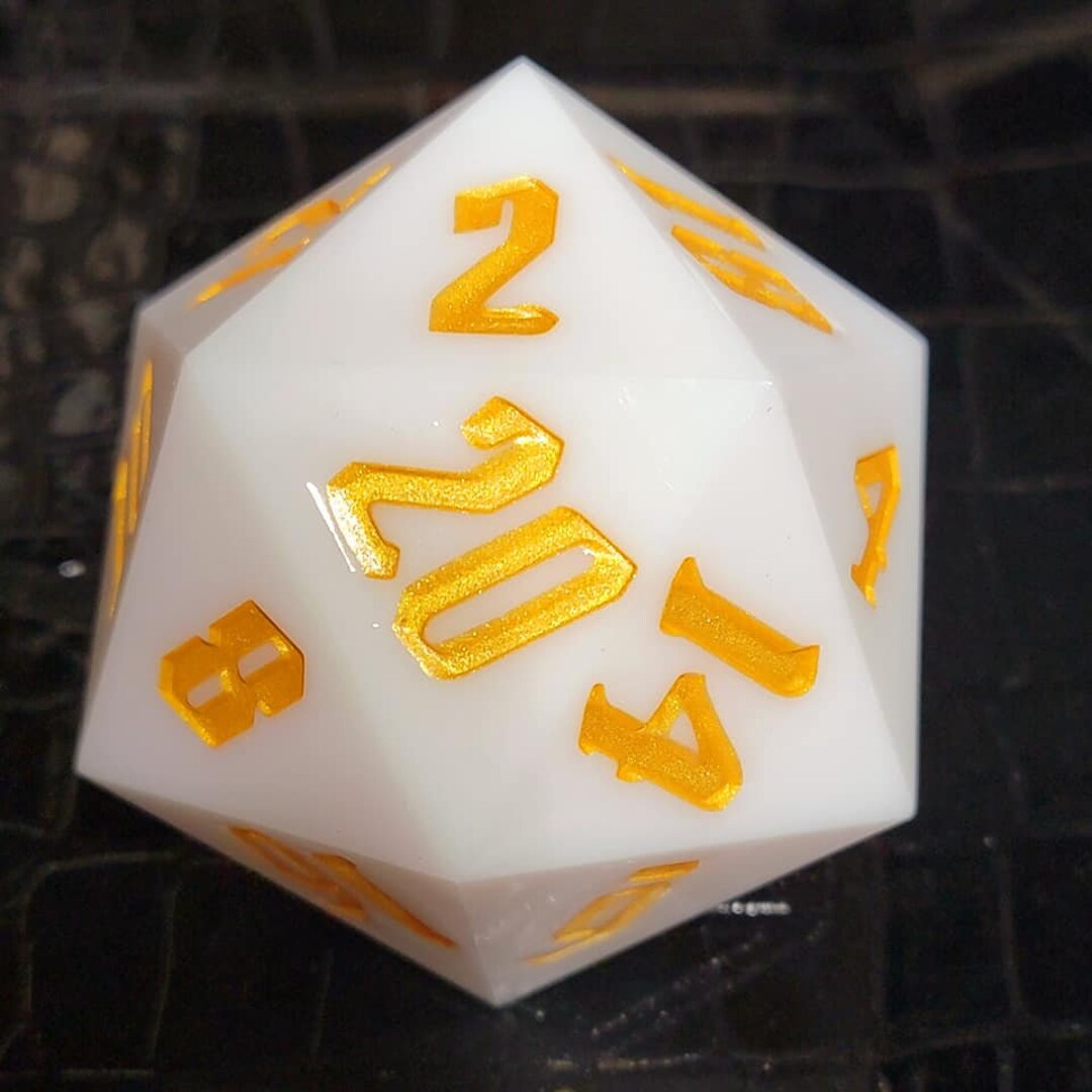 White/gold Titan 55mm Jumbo D20 Dungeons and Dragons Colossal Dice Set ...