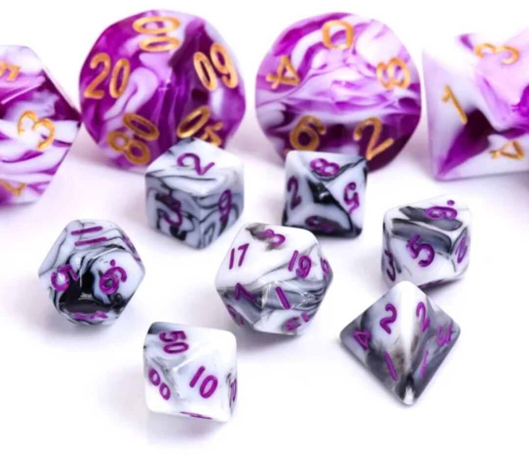 Purple Marble Mini Dnd Dice Set Dungeons and Dragons Miniature Dice Set ...