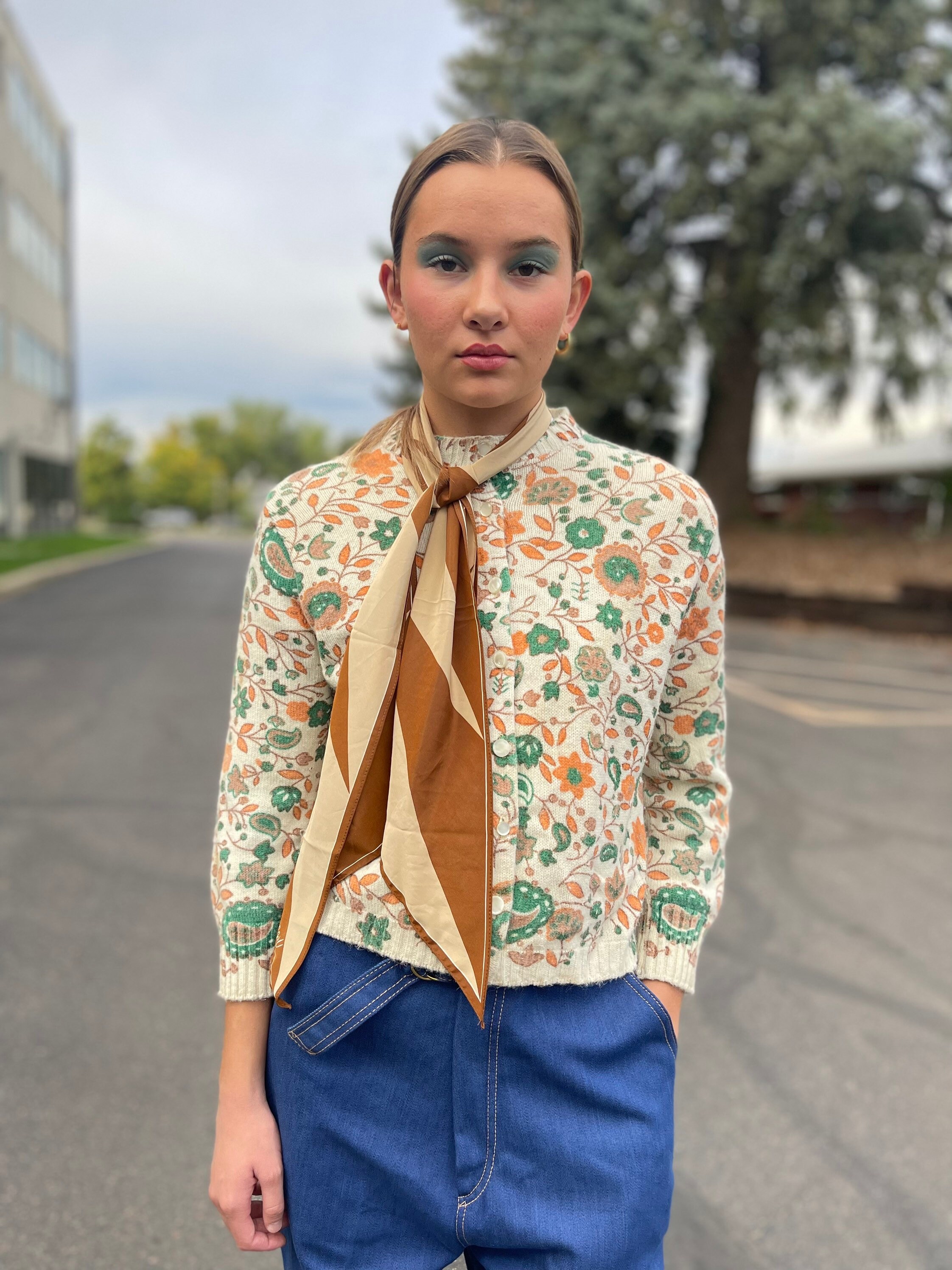 Vintage 1960s Mod Cardigan Sweater Floral Motif Sweet Crazy Flower ...