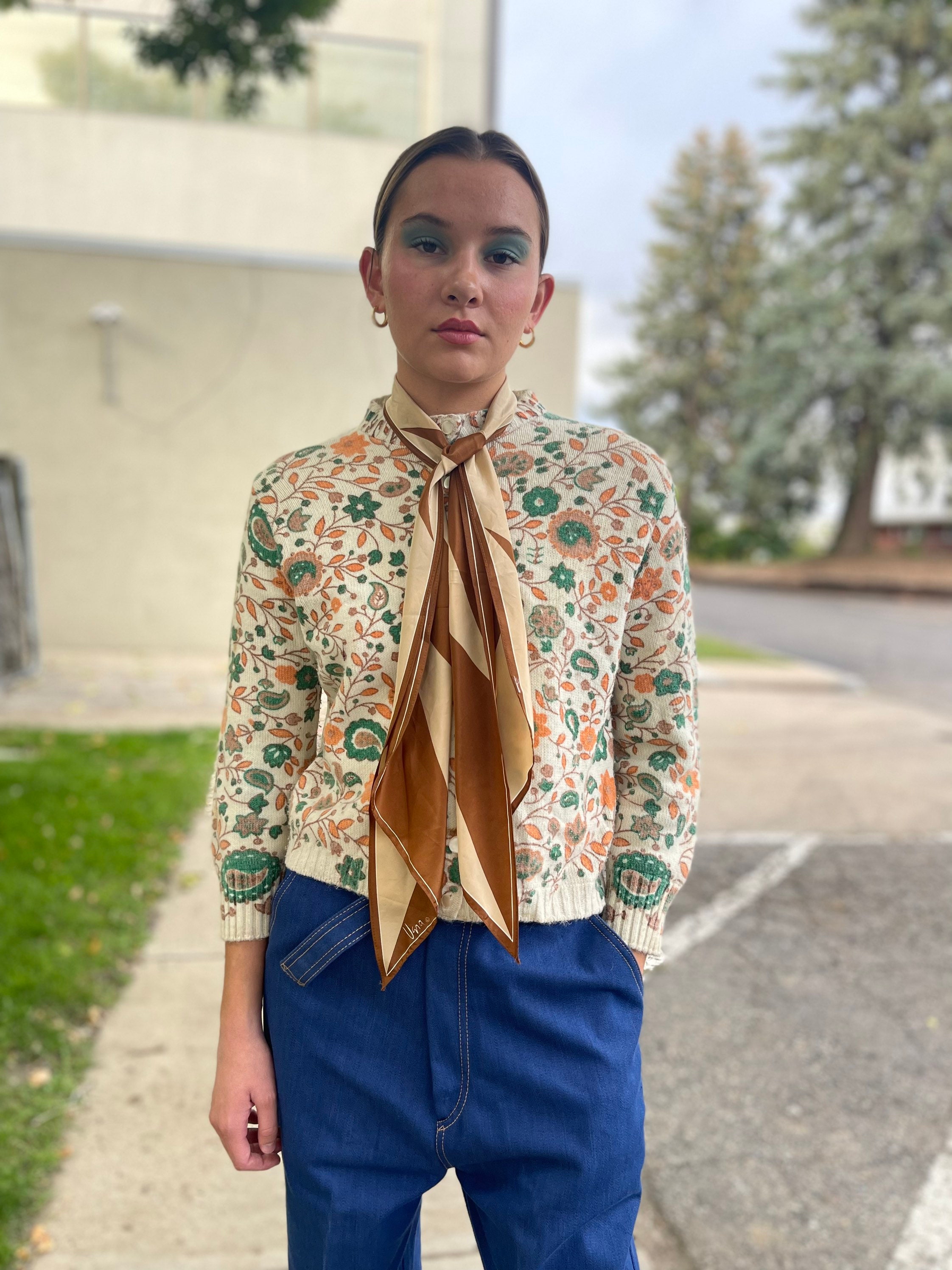 Vintage 1960s Mod Cardigan Sweater Floral Motif Sweet Crazy Flower ...