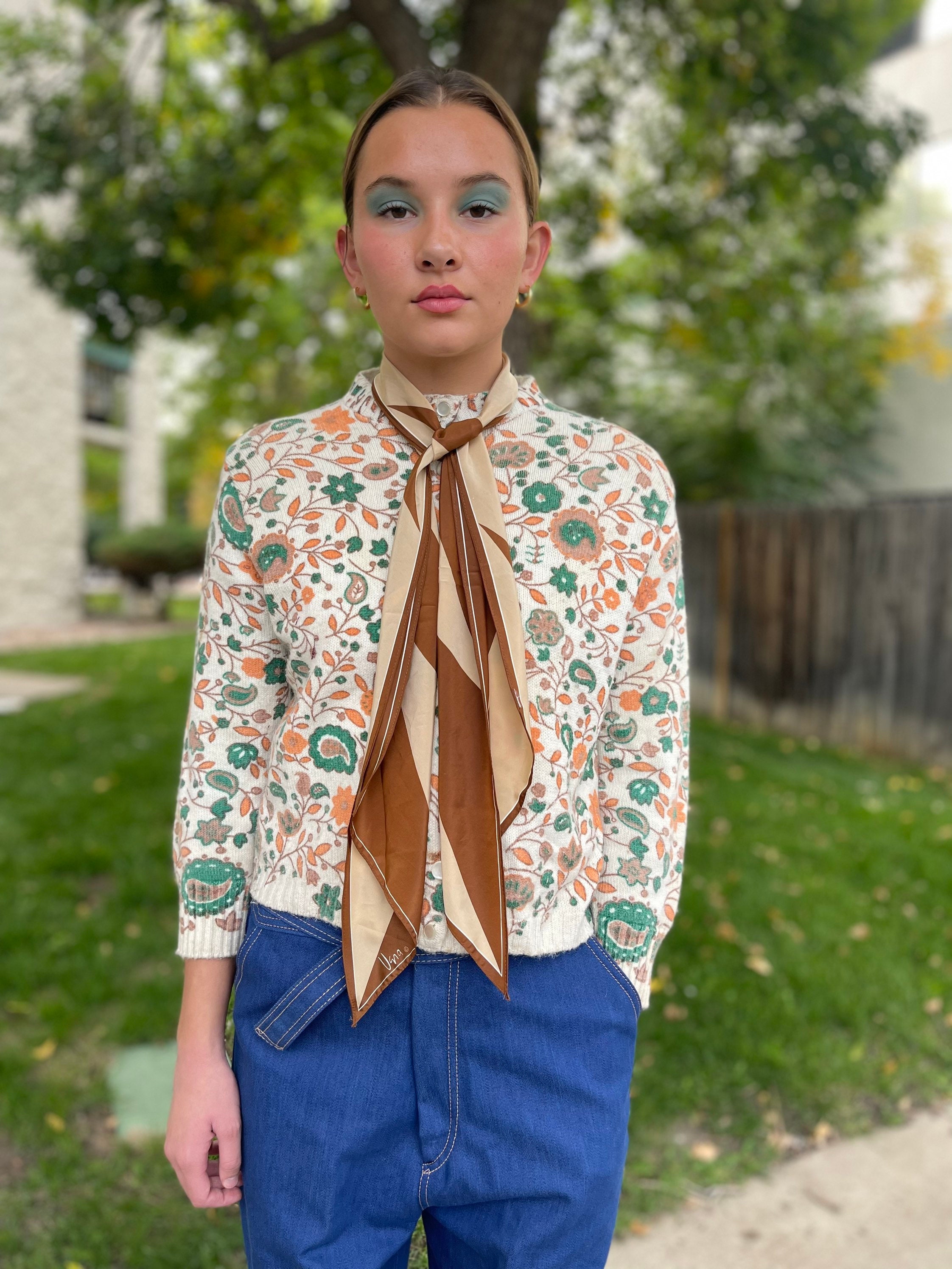 Vintage 1960s Mod Cardigan Sweater Floral Motif Sweet Crazy Flower ...