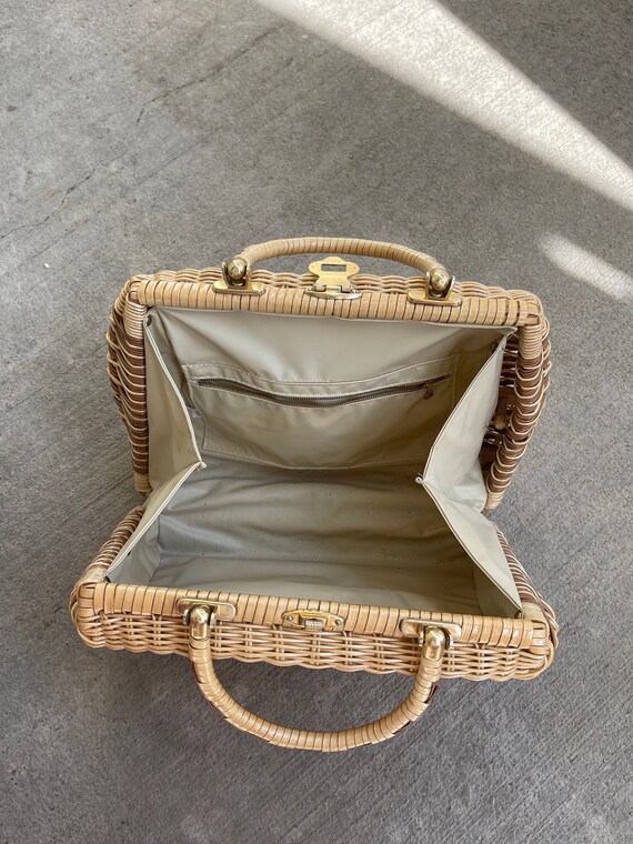 Vintage 1960s basket purse Jane Birkin style picnic c… - Gem