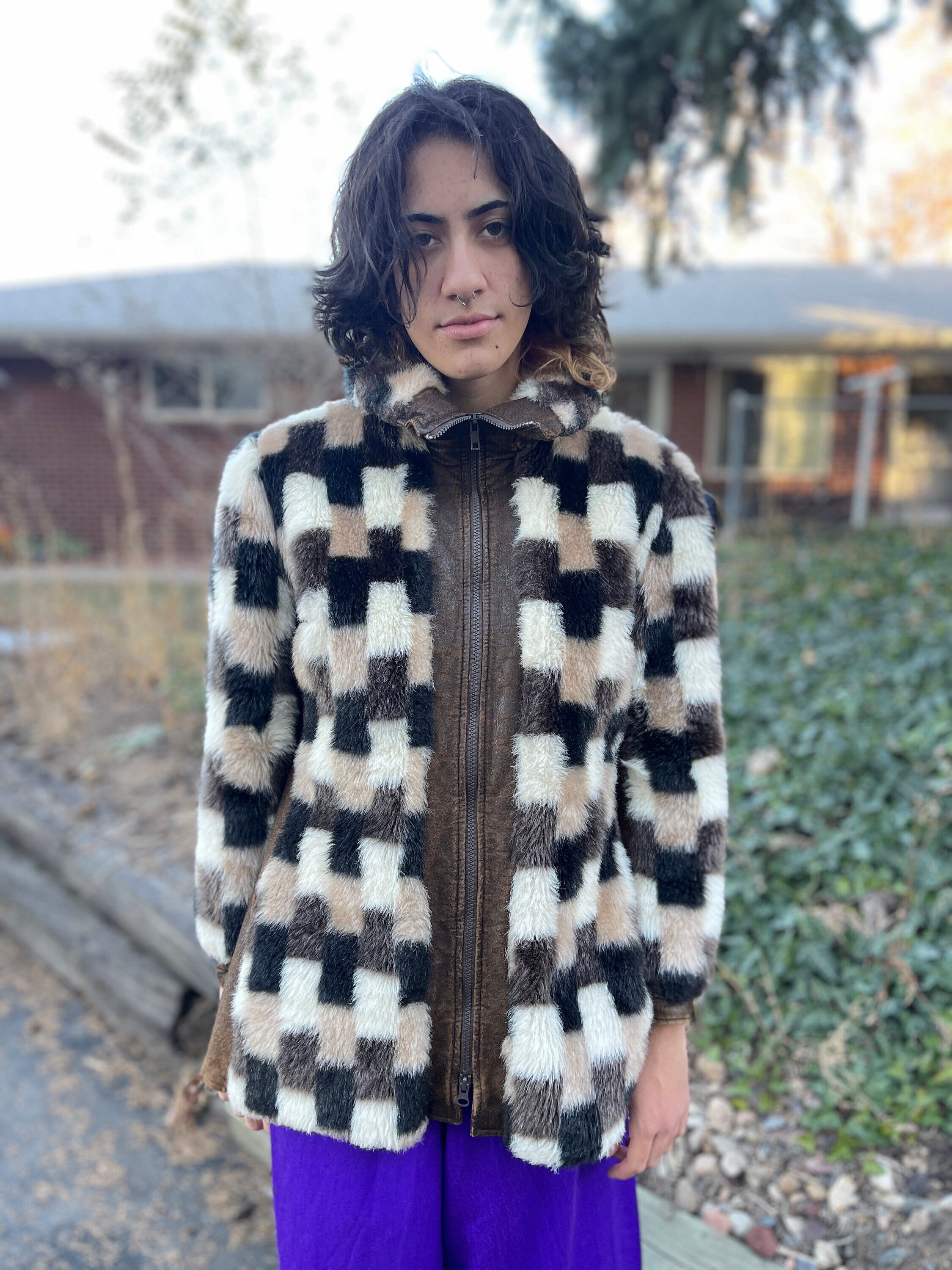 Vintage 1970s Faux Fur Patchwork Crazy Super Fly Jacket Wide Collar ...