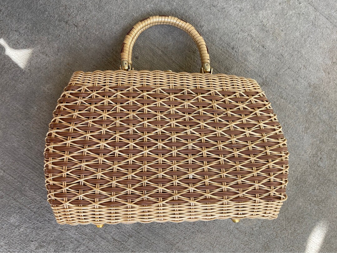 Vintage 1960s Basket Purse Jane Birkin Style Picnic Coolest Tote Woven ...