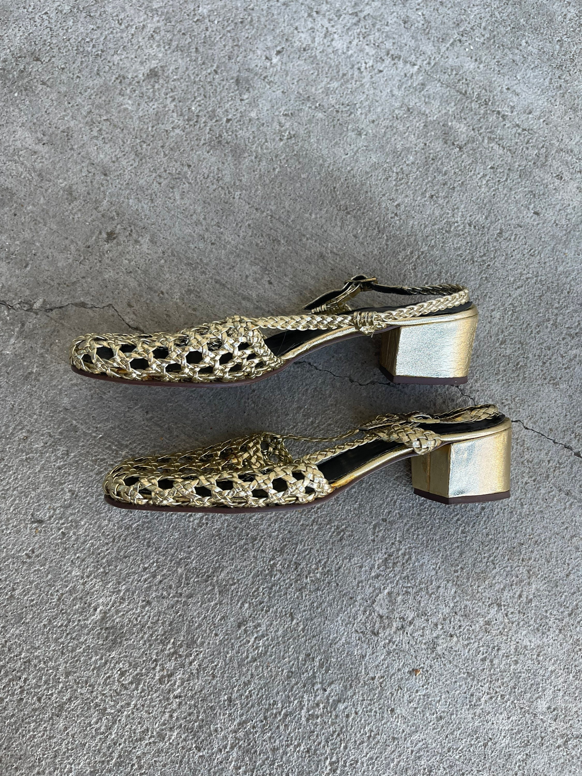 Vintage 1960s Cage Mules With Strap GOLD Block Heel Deadstock - Etsy