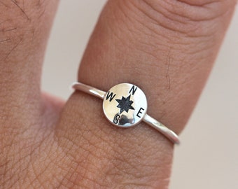 Silver Compass Ring | Etsy