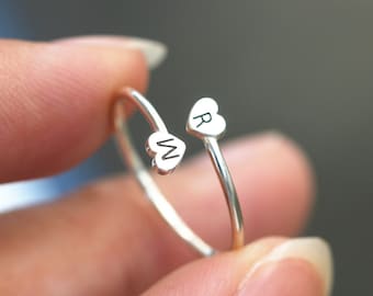 Heart Initial Ring - Etsy