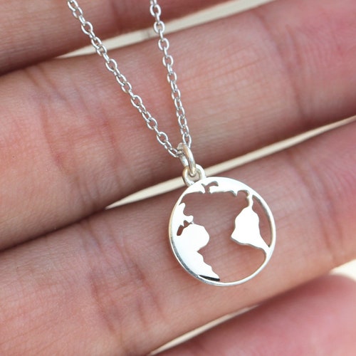 925 Sterling Silver World Map Necklace - Etsy