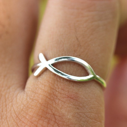 Sterling Silver Jesus Fish Ring Christian Fish Ring - Etsy