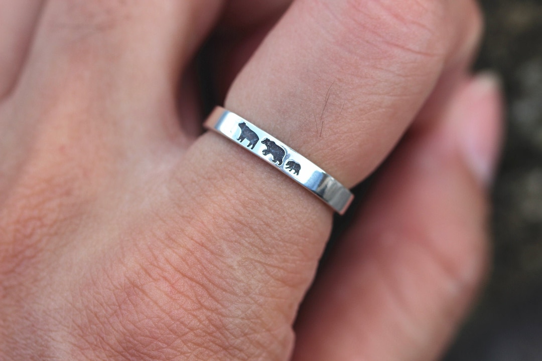 Personalized Family Ring,custom Family Ring,silver Bear Ring,sterling ...