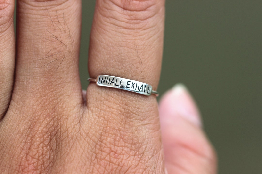 INHALE EXHALE Ring,sterling Silver Bar Ring,yogi Inspired Jewelry - Etsy