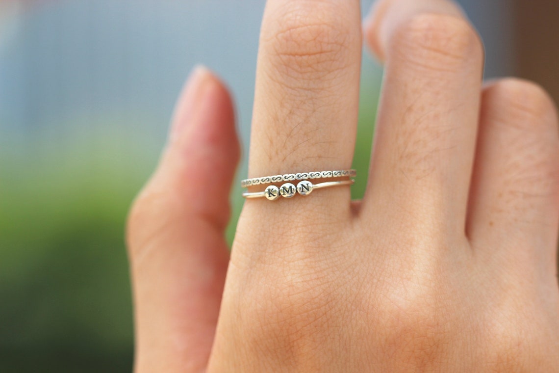 Personalized Sun Ring Stackscustom Name Ringcustom Initial - Etsy