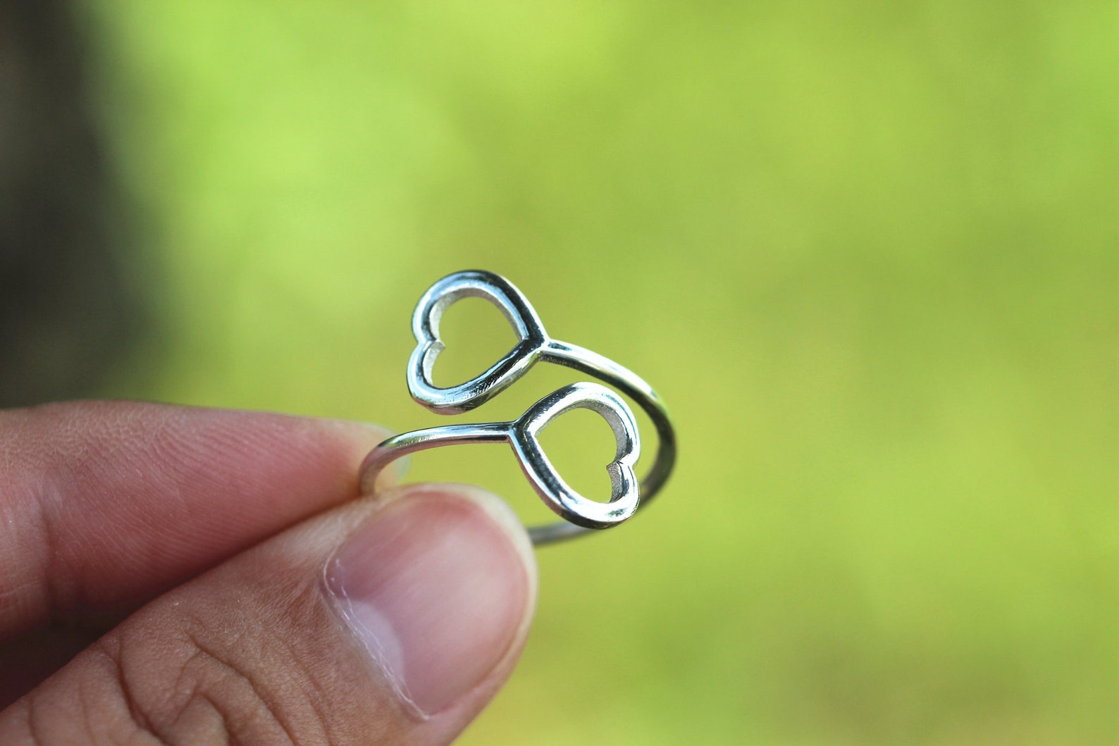 925 Silver Double Heart Ring. Sterling Silver Open Heart Love | Etsy