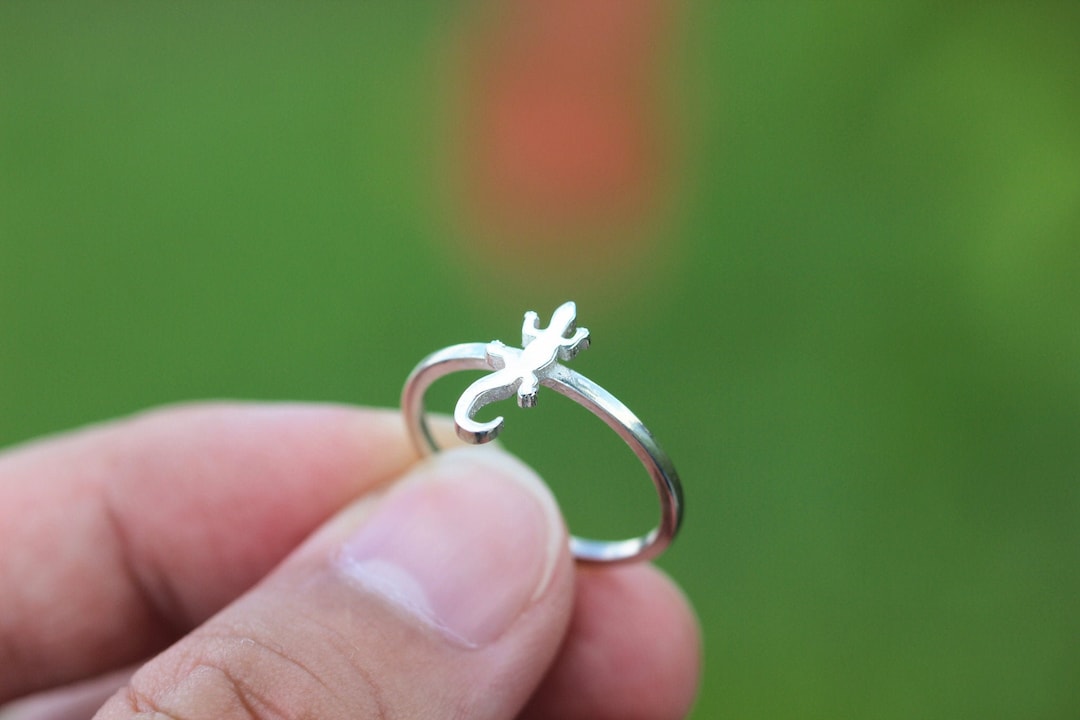 Silver Lizard Ring, Sterling Silver Lizard Ring, Dainty Gecko Ring, Cute Lizard Ring, Reptile ...