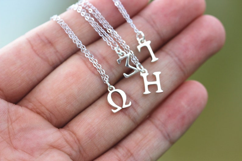 925 Silver Initial Necklacesingle Greek Necklacegreek Letter - Etsy