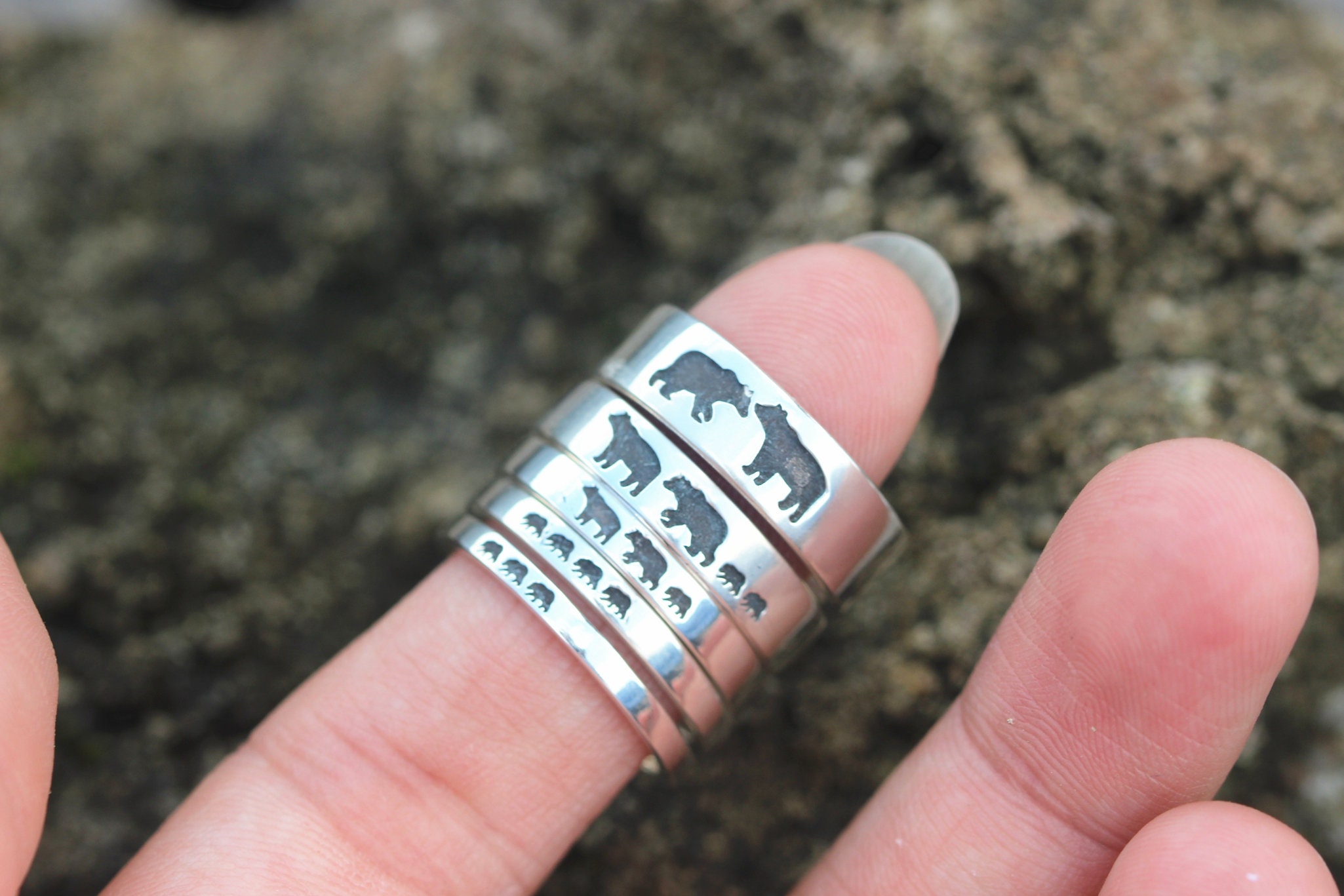 Personalized Family Ringcustom Family Ringsilver Bear - Etsy