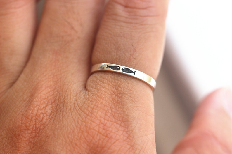 Sterling Silver Kissing Fish Ring: Dainty Family Band - Etsy