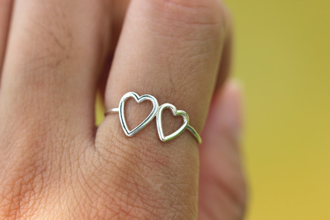 925 Silver Double Heart Ring. Sterling Silver Open Heart Love Ring ...