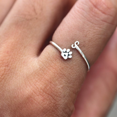 925 Sterling Silver Dog Paw Ringtiny Heart Jewelrycustom - Etsy