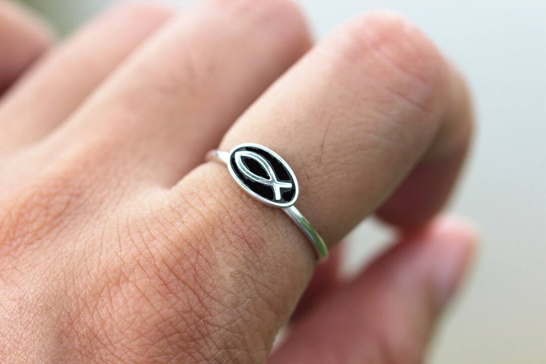 Sterling Silver Jesus Fish Ring, Christian Fish Ring, Christian Jewelry ...