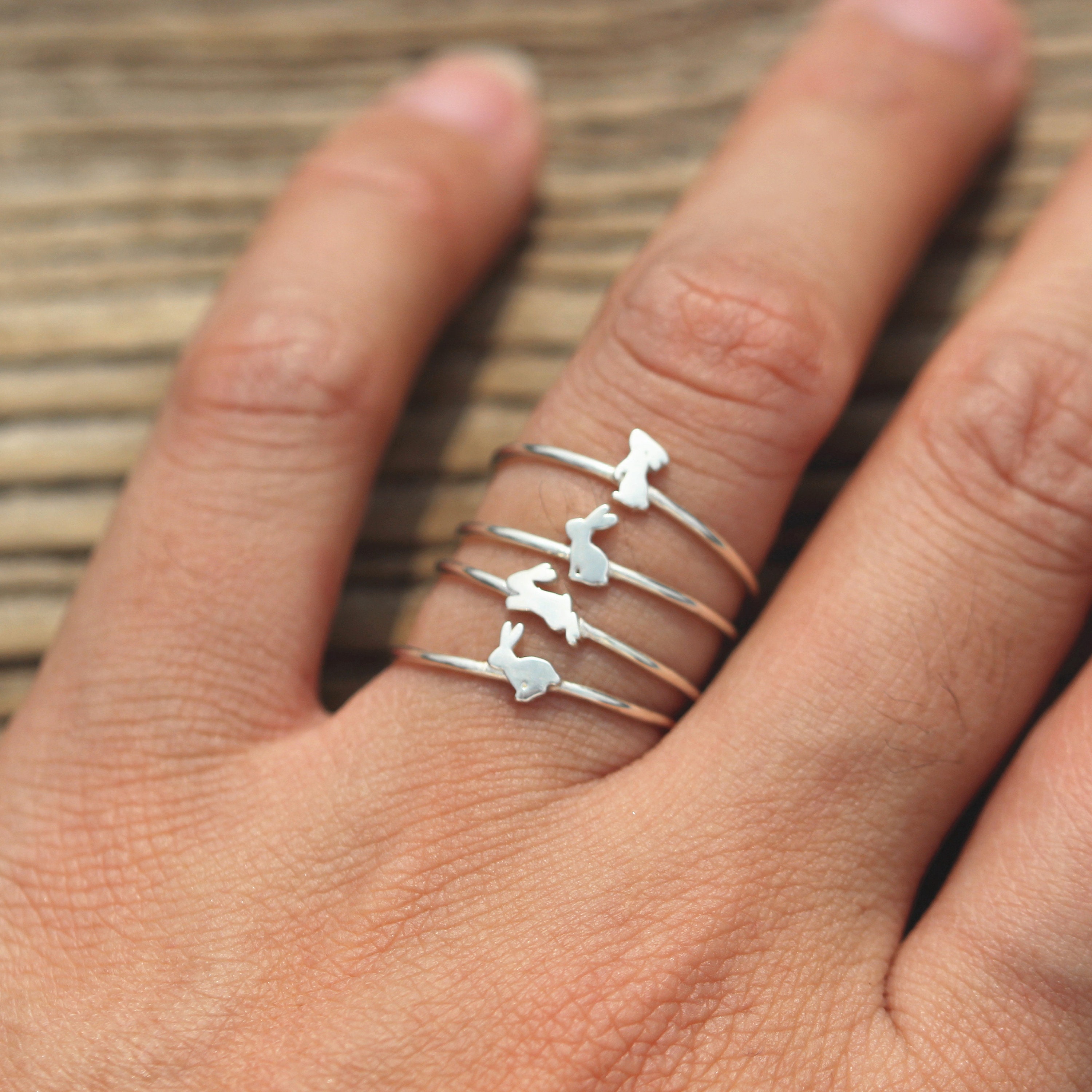 Set of 4 925 Silver Bunny Rabbit Ringfamily Pet | Etsy