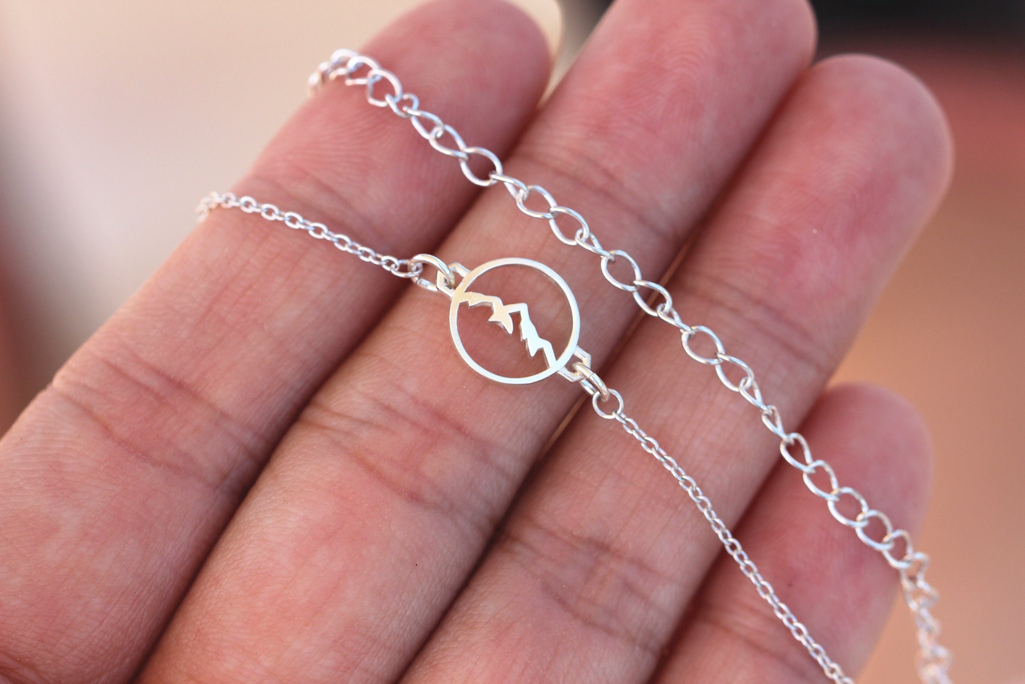 Sterling silver mountain braceletsterling silver charm | Etsy