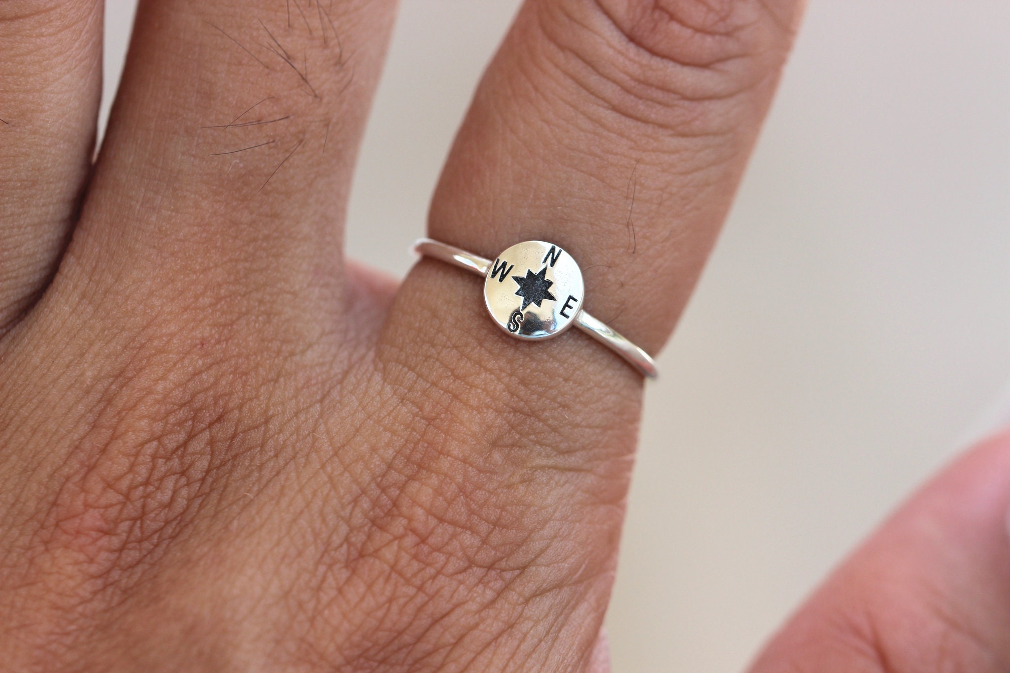 Solid 925 Sterling Silver Compass Ring - Etsy