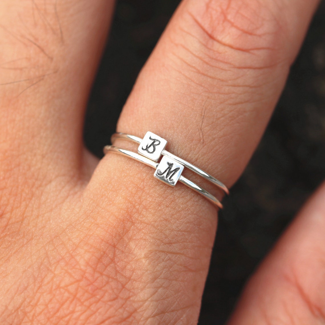 Set of 2 Rings Personalized Silver Initial Ringcustom Silver - Etsy