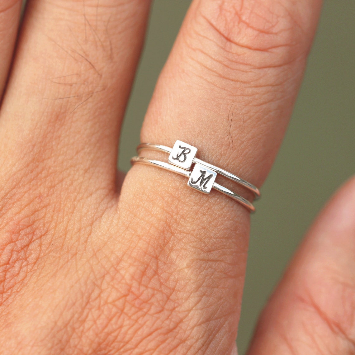 Set of 2 Rings Personalized Silver Initial Ringcustom Silver - Etsy