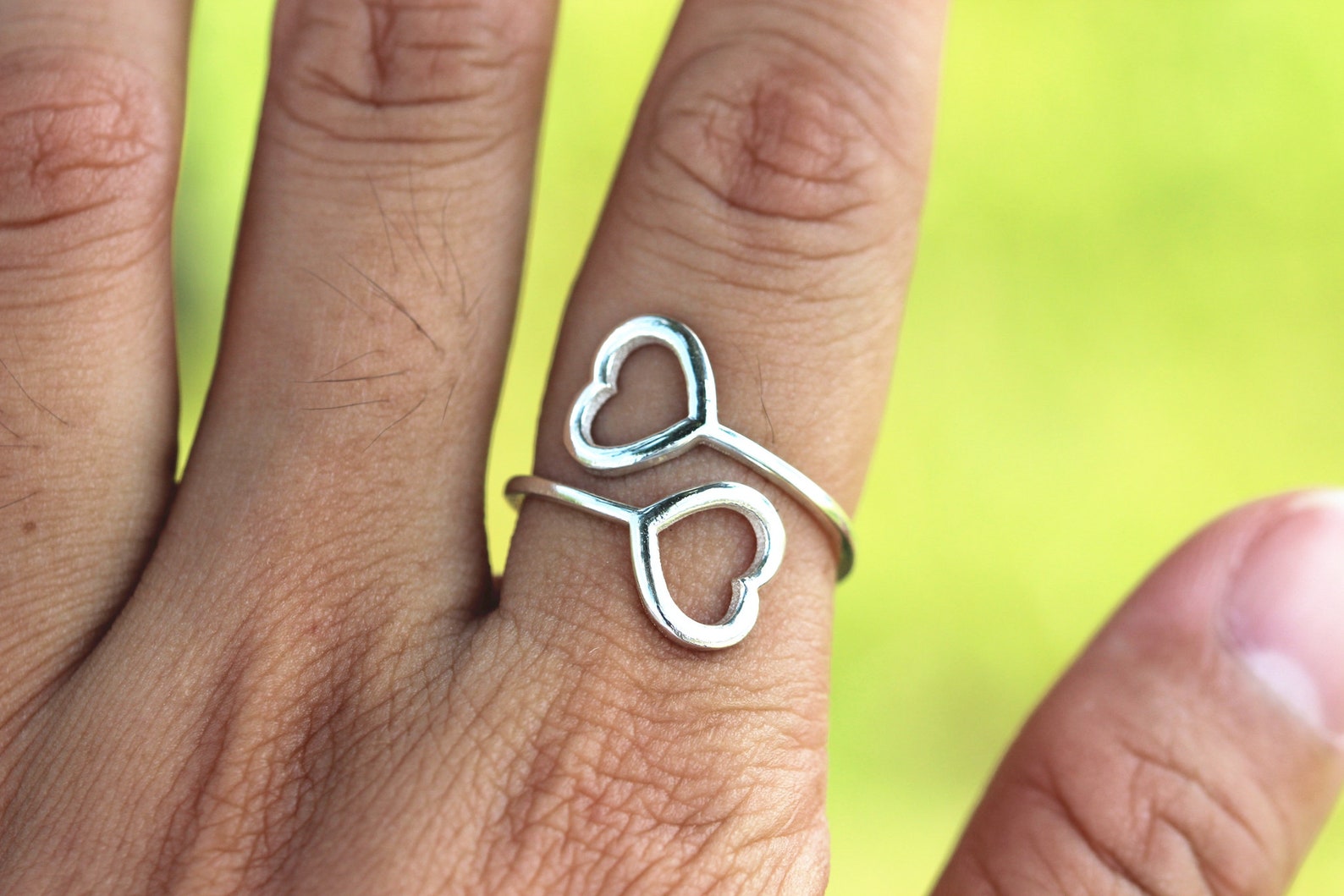 925 Silver Double Heart Ring. Sterling Silver Open Heart Love | Etsy