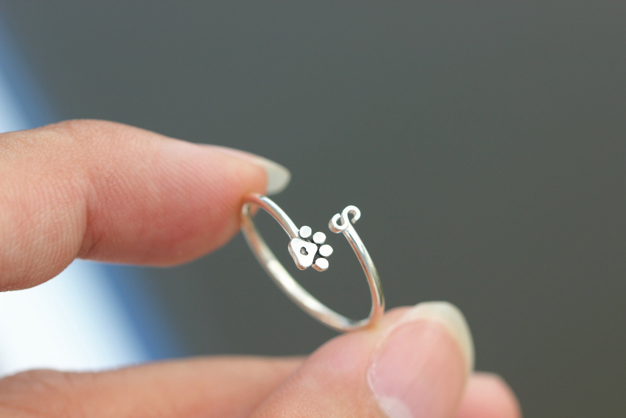 925 Sterling Silver Dog Paw Ringtiny Heart Jewelrycustom - Etsy